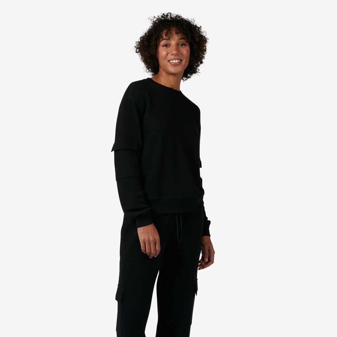 Modal Cloud Waffle Long Sleeve Cargo Crew - Black Beauty – tomboyx