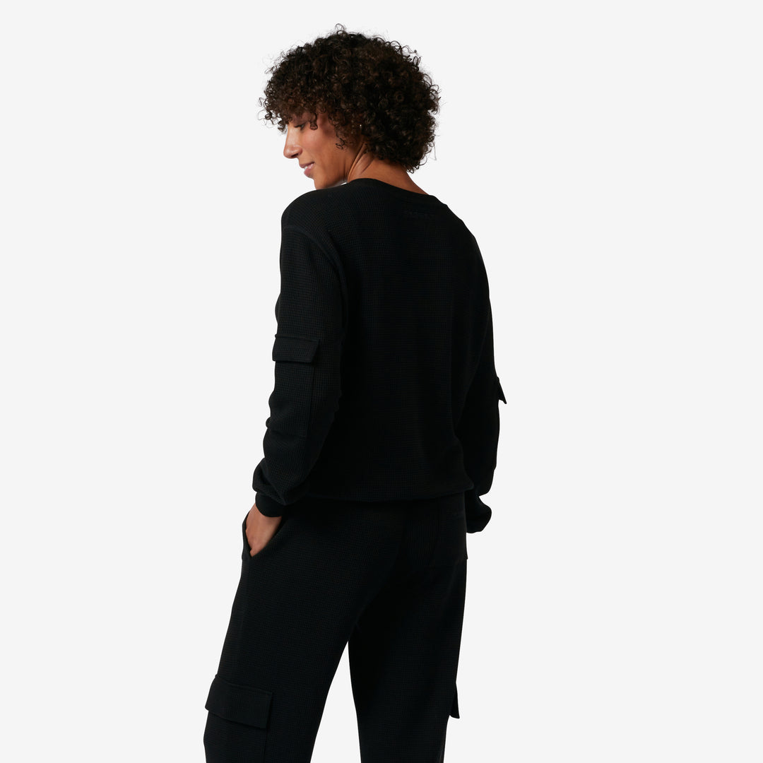 Modal Cloud Waffle Long Sleeve Cargo Crew - Black Beauty – tomboyx