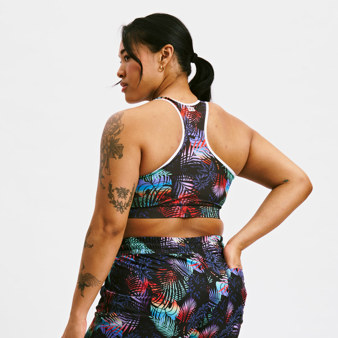 Swim Racerback Zip Compression Top - Palm Dreams – tomboyx